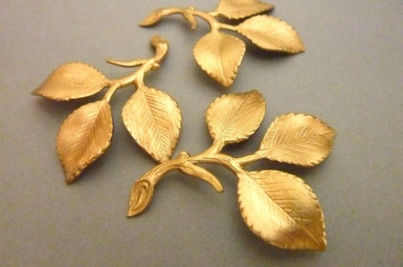 2 Brass Rose Three Leaf Branch Findings - Etsy