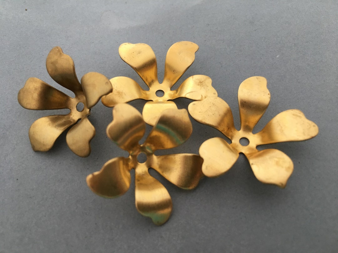 3 Brass Five Petal Flowers for Rivets or Layering - Etsy