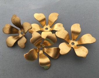 6 Brass Flower Stampings for Rivets or Layering - Five Petals - Etsy