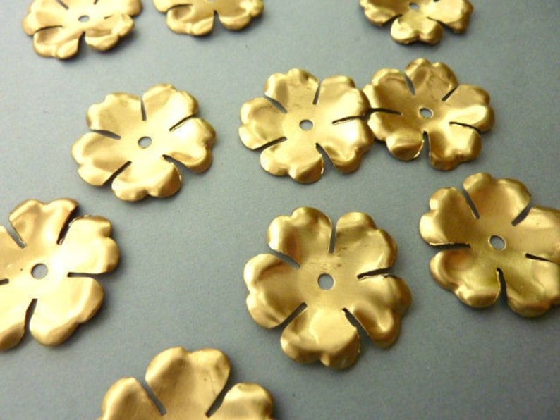 6 Brass Flower Stampings for Rivets or Layering - Five Petals - Etsy