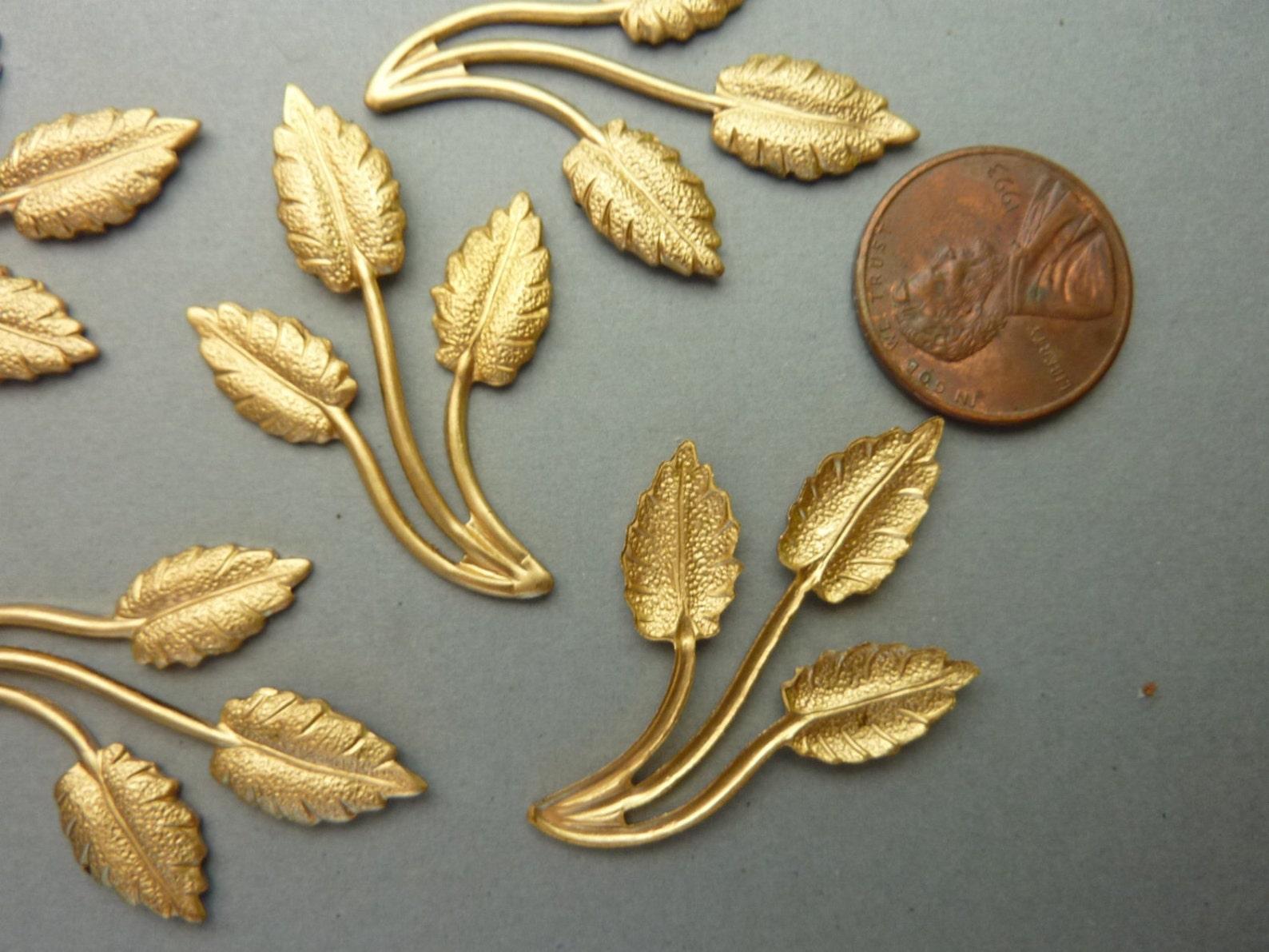 4 Brass Curved Three Leaf Branch - Beautiful Detail - Etsy