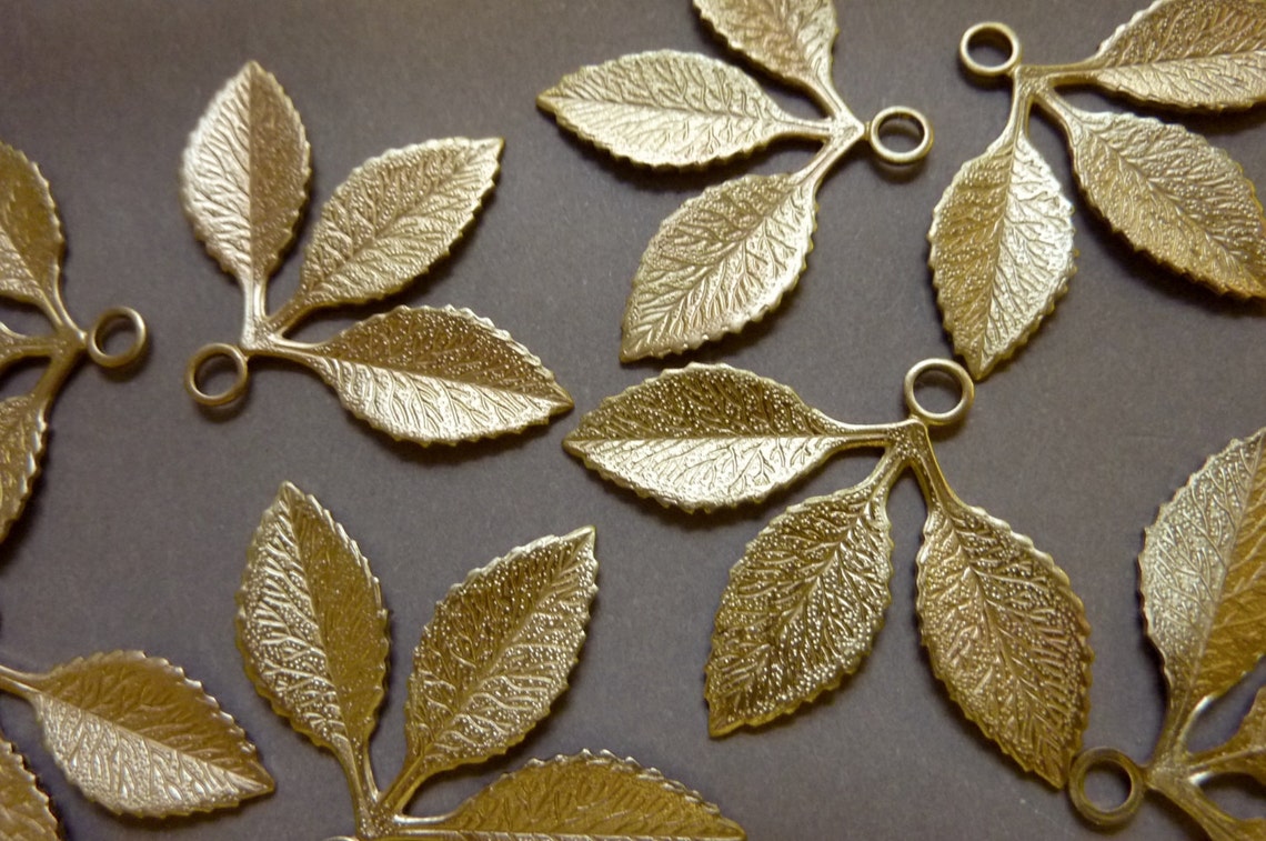 6 Brass Three Leaf Branch Findings - Etsy