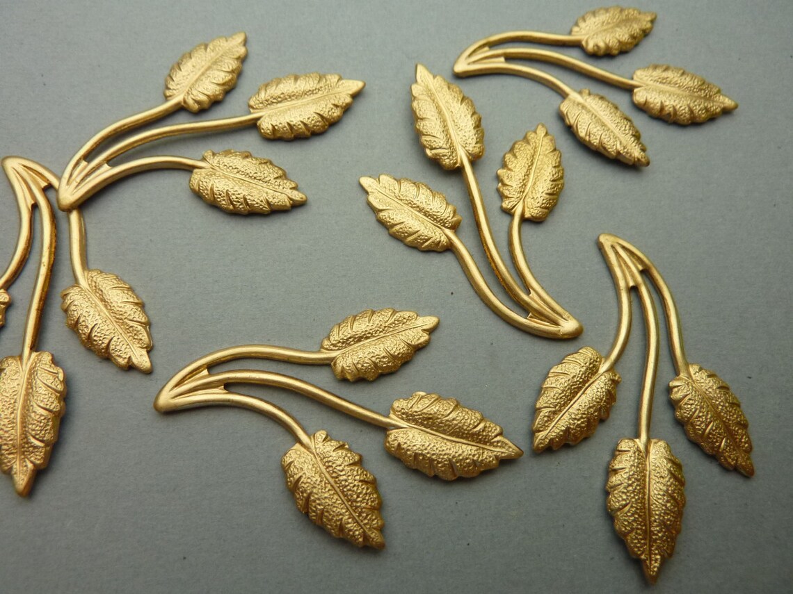 4 Brass Curved Three Leaf Branch - Beautiful Detail - Etsy