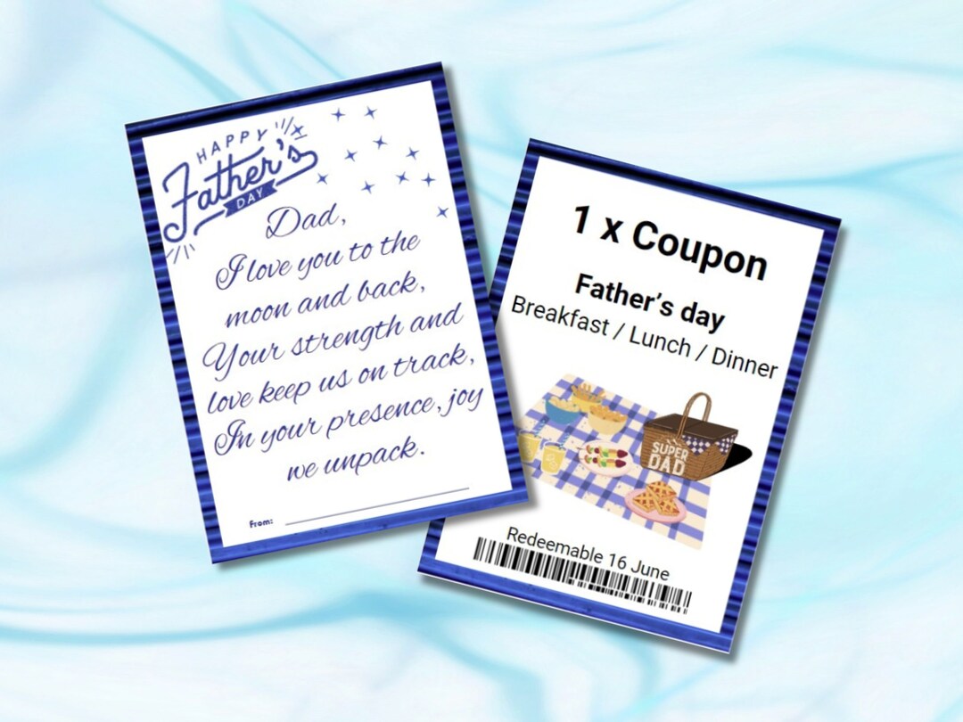 Father's Day Card With Poem and Coupon, Fathers Day, Last Minute ...
