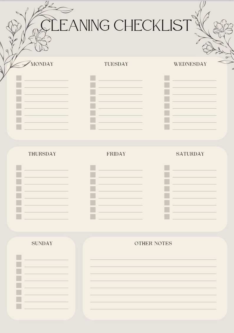 Cleaning Checklist Printable, Cleaning Schedule, Weekly Cleaning ...