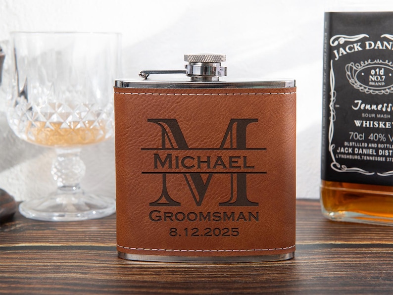 Engraved Leather Flask for Men: Stainless Steel Personalized Hip Flask ...
