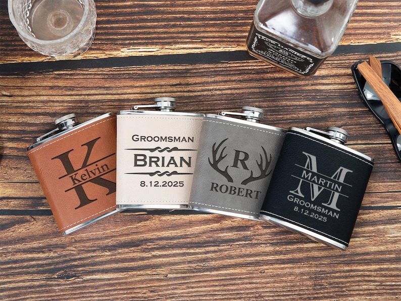 Engraved Leather Flask for Men: Stainless Steel Personalized Hip Flask ...