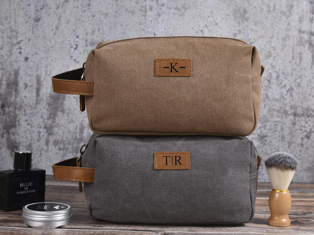 Engraved Canvas Dopp Kit: Personalized Leather Toiletry Bag - Etsy