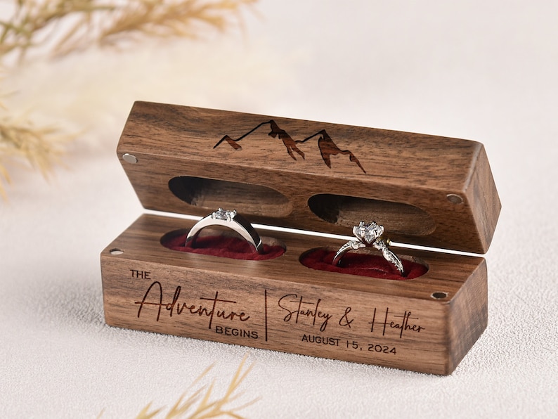 Slim Wedding Ring Box, Unique Proposal Engagement Gift for Her, Engraved Ring Holder ...