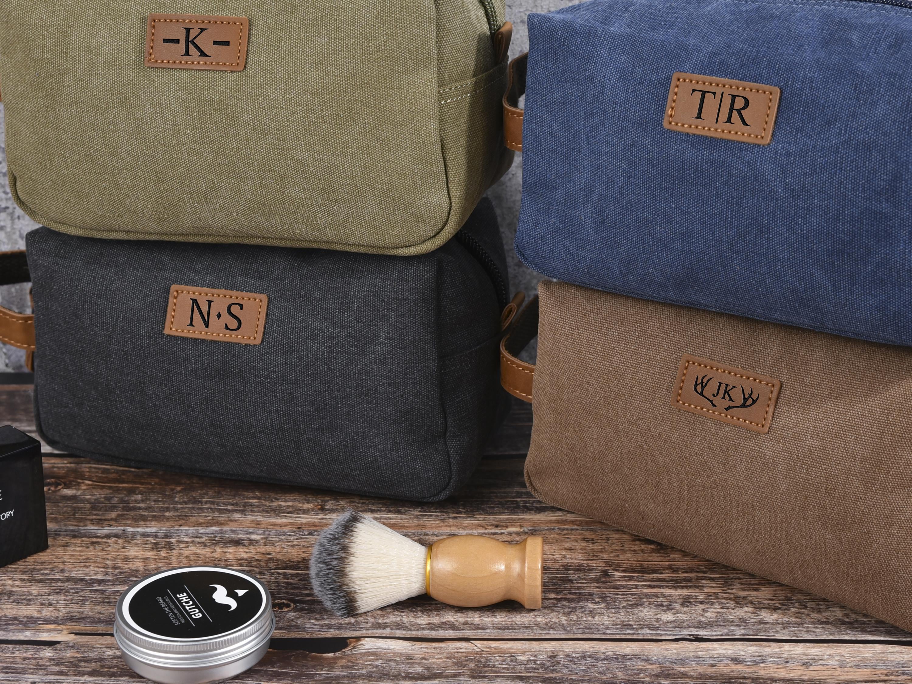 Engraved Canvas Dopp Kit: Personalized Leather Toiletry Bag - Etsy