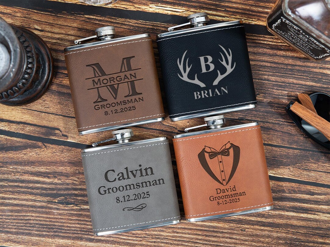 Personalized Leather Flask for Men: Laser Engraved Hip Flask, Stainless ...