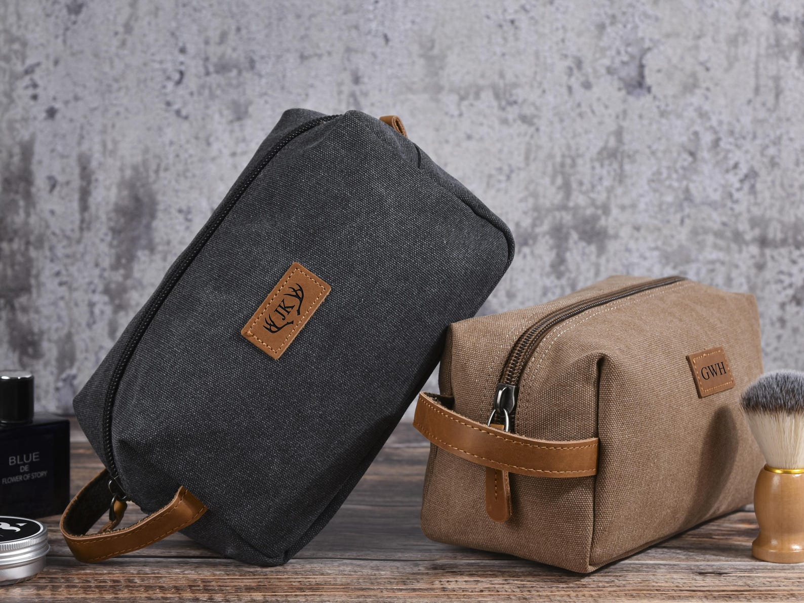 Engraved Canvas Dopp Kit: Personalized Leather Toiletry Bag - Etsy
