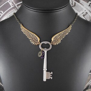 Winged Skeleton Key Amethyst Necklace Guardian Angel of the - Etsy