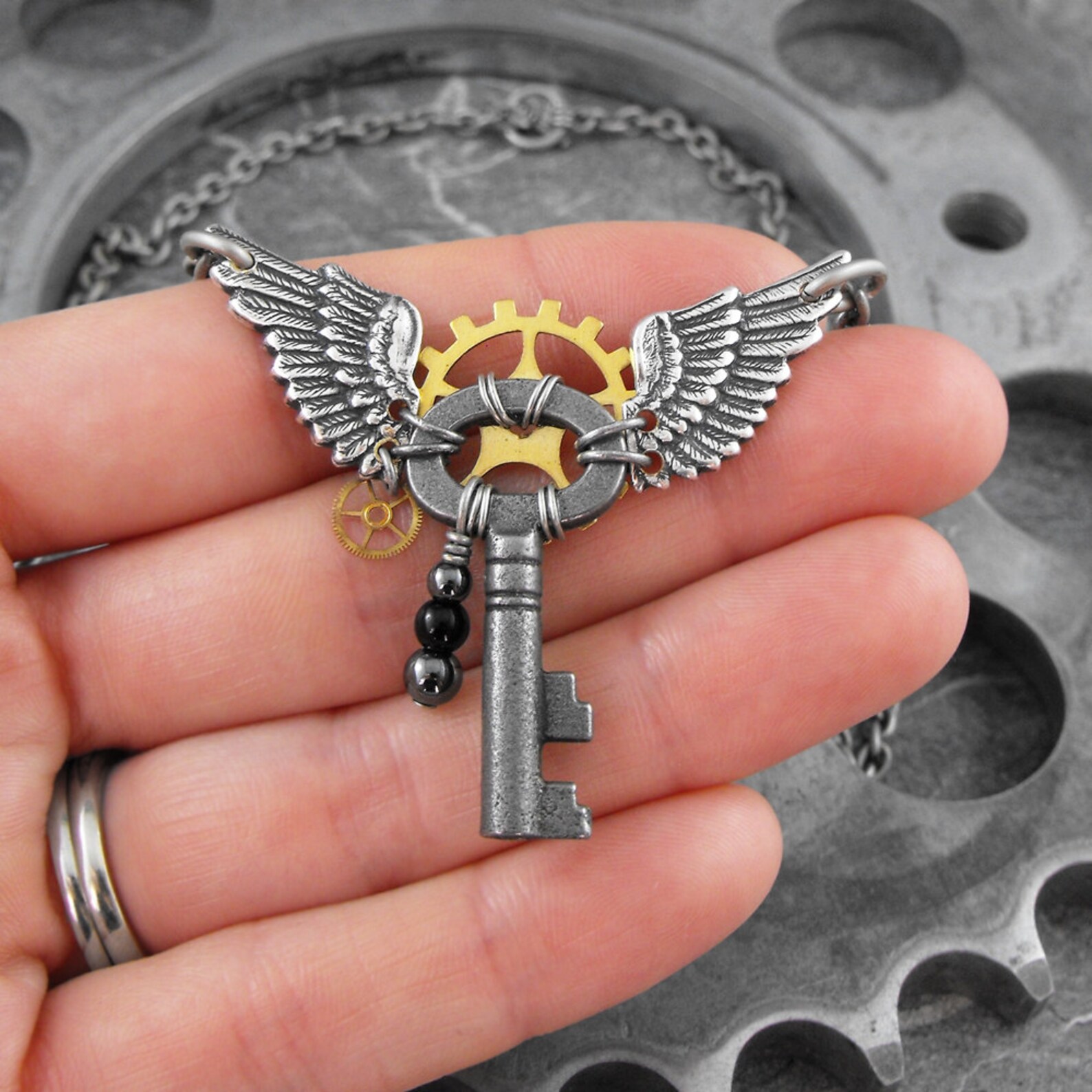 Steampunk Winged Angel Key Necklace Tiny Guardian Angel of the Machina ...