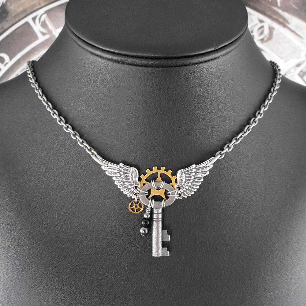 Steampunk Winged Angel Key Necklace Tiny Guardian Angel of the Machina ...