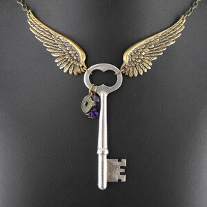 Winged Skeleton Key Amethyst Necklace - Guardian Angel of the Machina ...