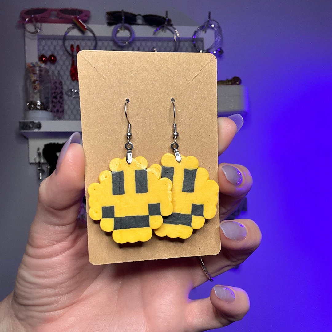 Yellow Smiley Face Perler Bead Earrings - Etsy