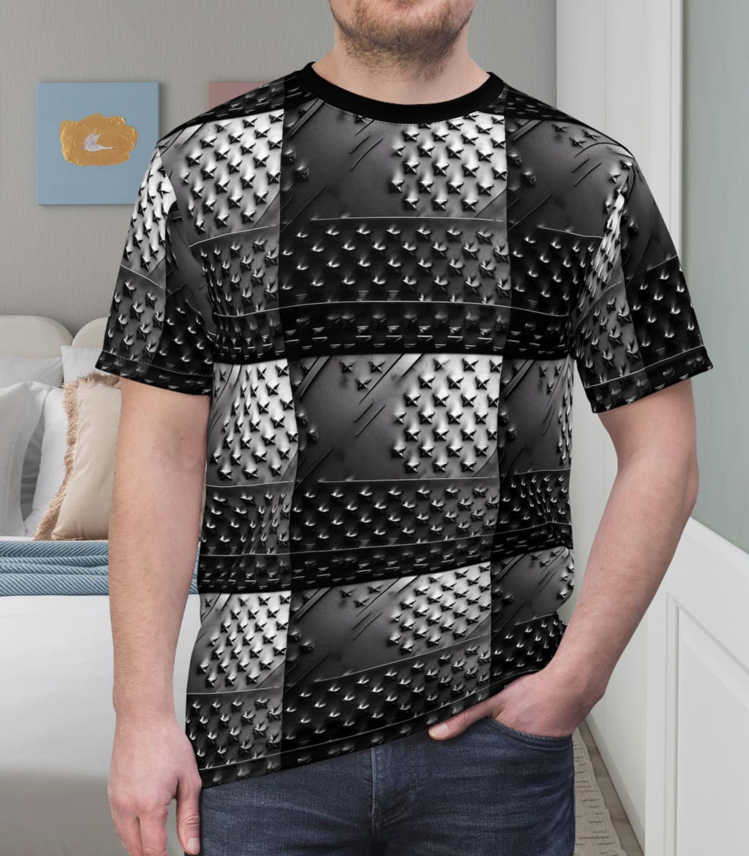 Industrial Checkerboard Black Metal Studs Tee | Gritty Texture Shirt - Etsy