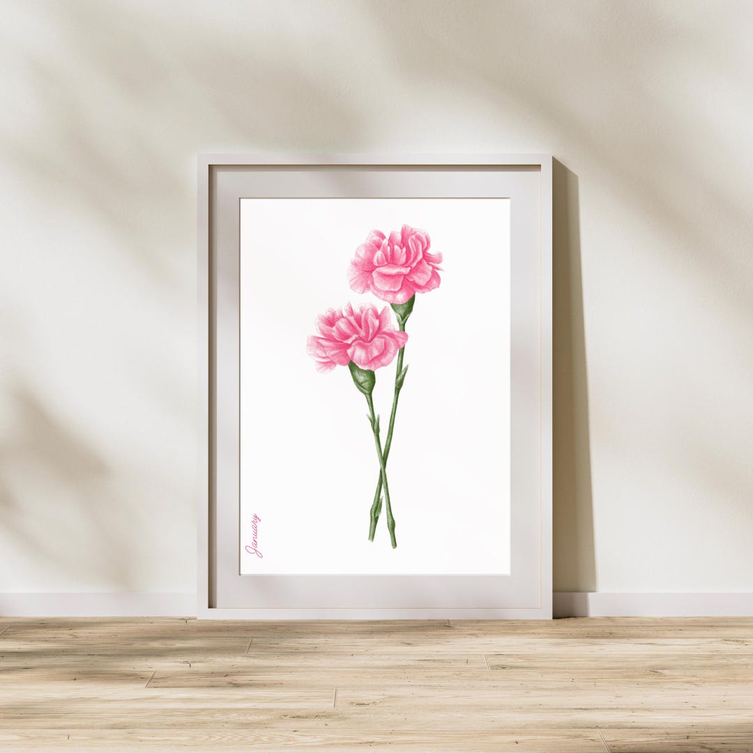 January Birth Month Flower Digital Wall Art - Carnation Printable ...