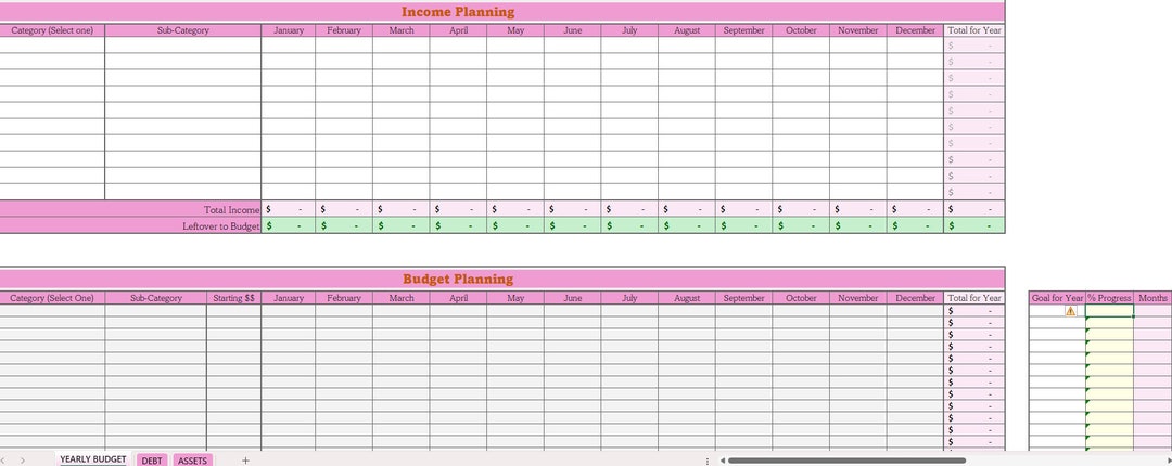 Pink Yearly Budget Spreadsheet - Etsy