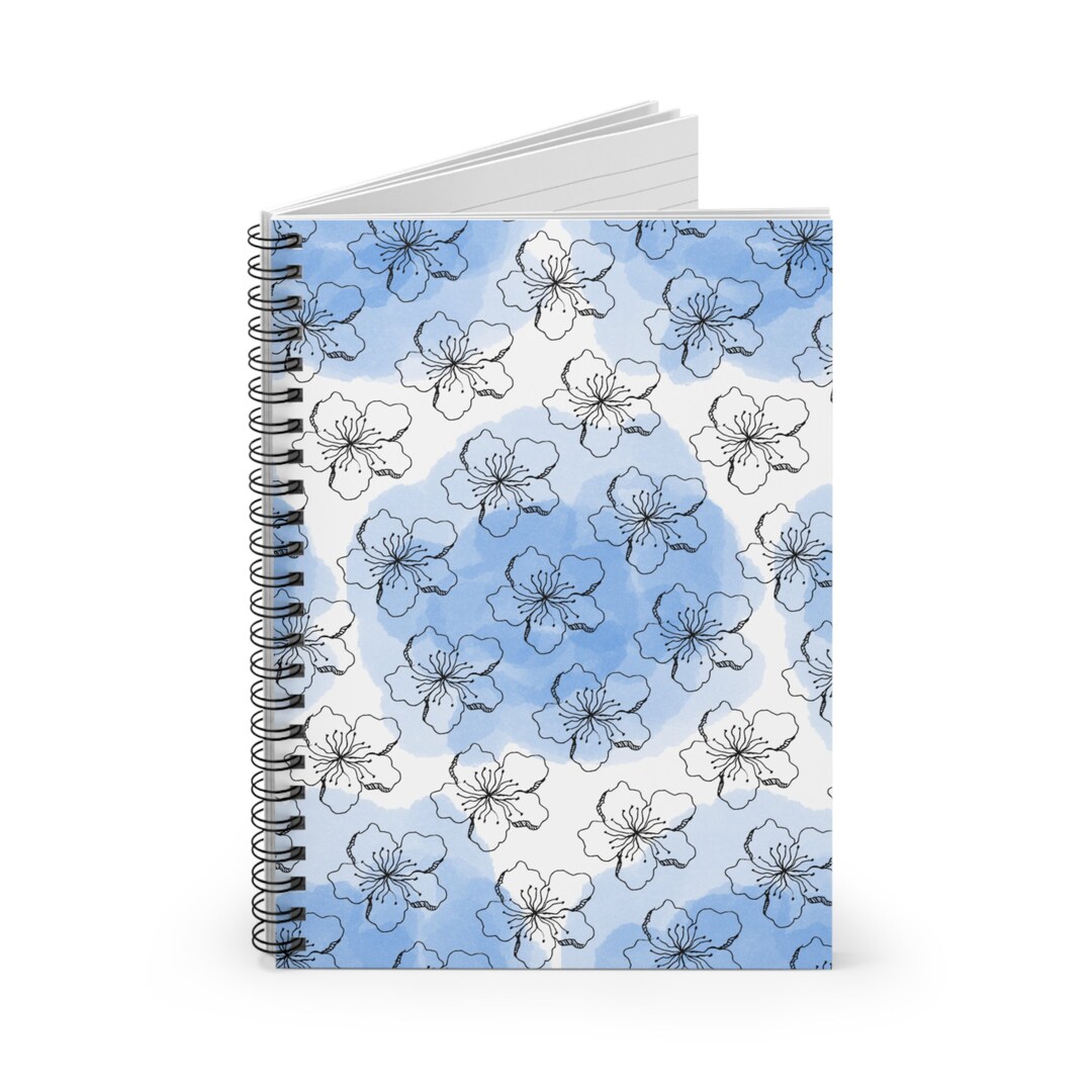 Blue Water Color Flower Spiral Notebook Ruled Line - Etsy