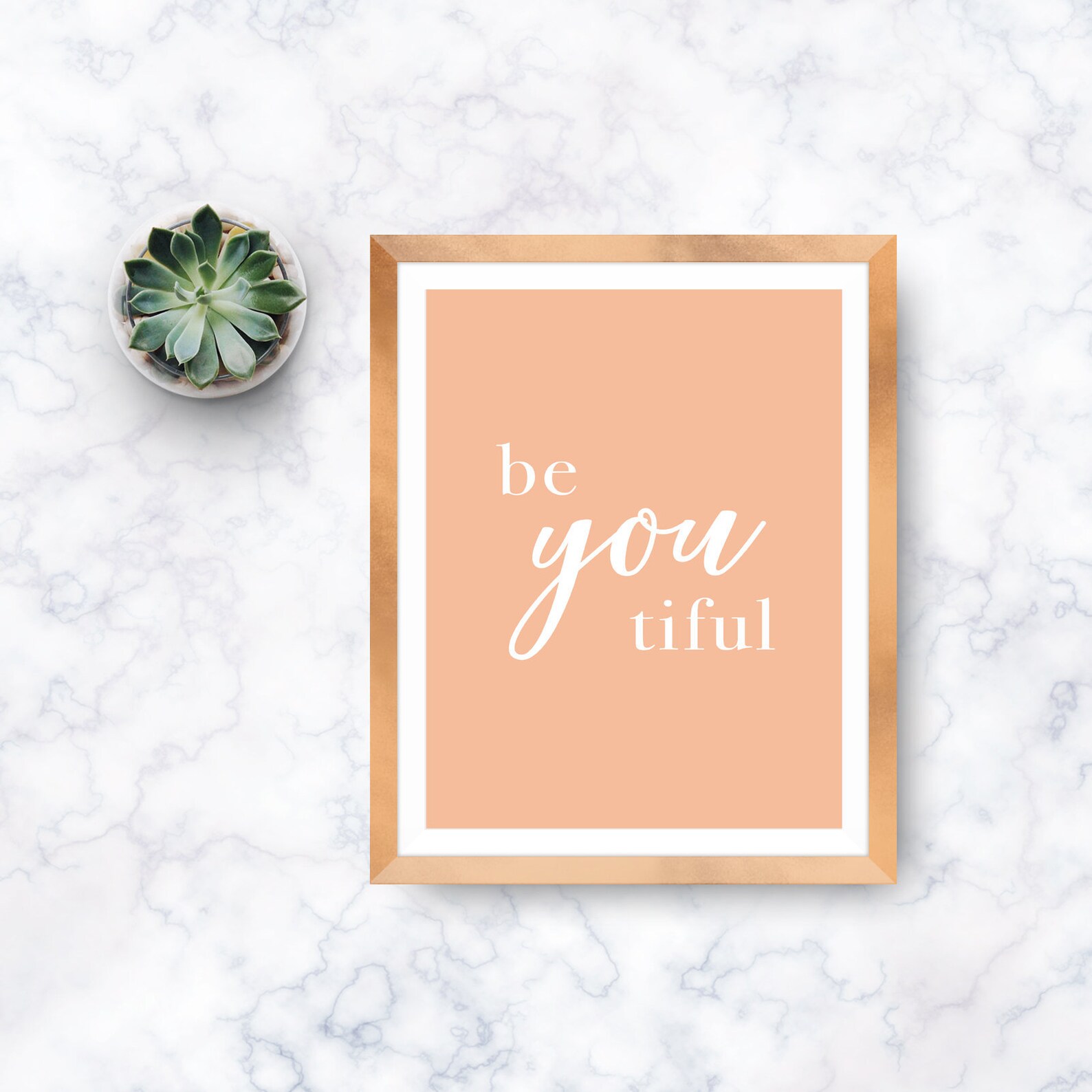 Beyoutiful, Printable Decor, Peach, White, Wall Art, Inspirational ...