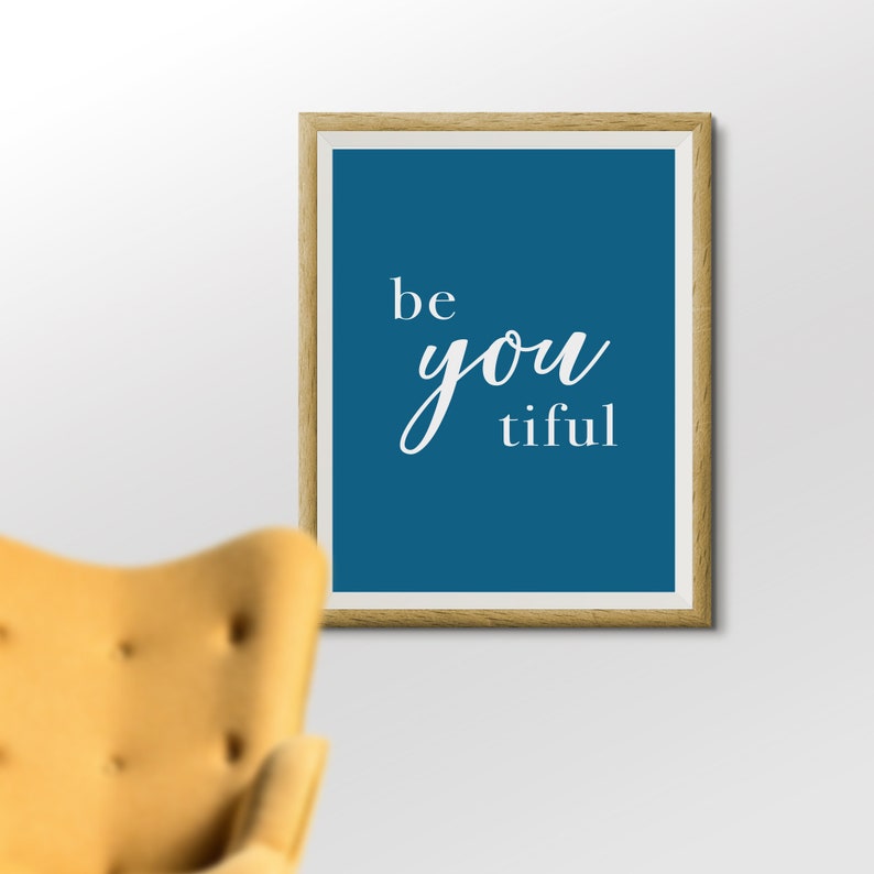 Beyoutiful, Printable Decor, Teal, White, Wall Art, Inspirational Quote ...