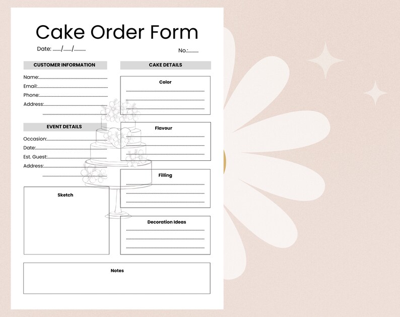 Cake Order Form CANVA Editable Template, DIY Cake Business Invoice ...