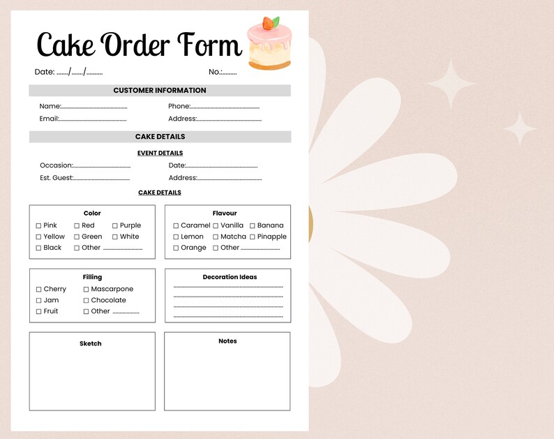 Cake Order Form CANVA Editable Template, DIY Cake Business Invoice ...