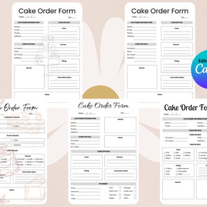 Cake Order Form CANVA Editable Template, DIY Cake Business Invoice ...