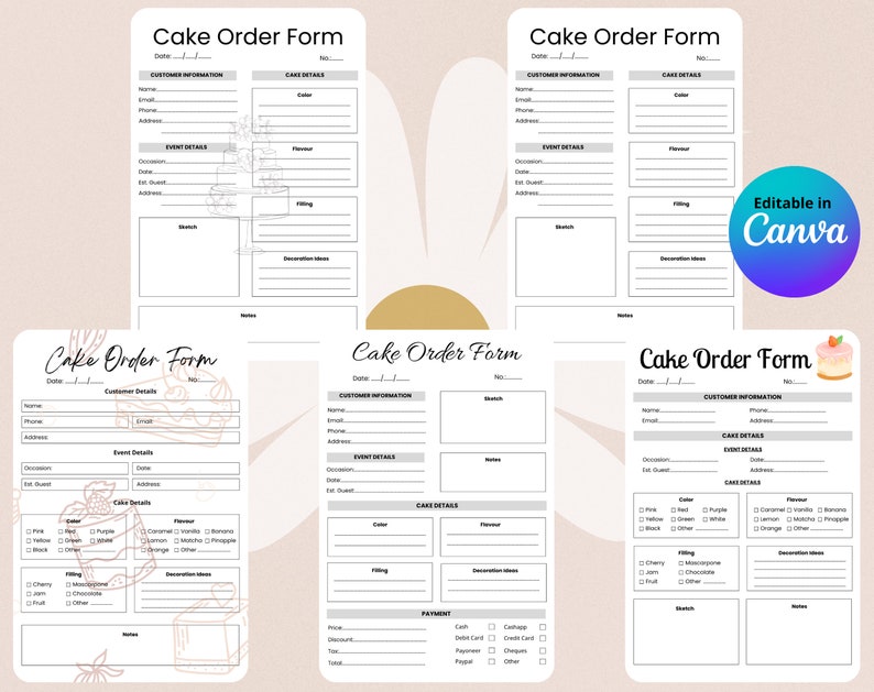 Cake Order Form CANVA Editable Template, DIY Cake Business Invoice ...