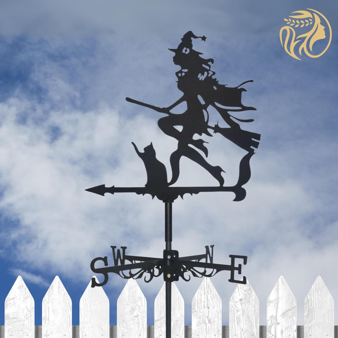 Witch & Cat Weather Vane, Bewitching Witch, Halloween Outdoor ...