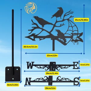 Spooky Crow Weather Vane, Halloween Garden Decor, Metal Crow Wind Vane ...
