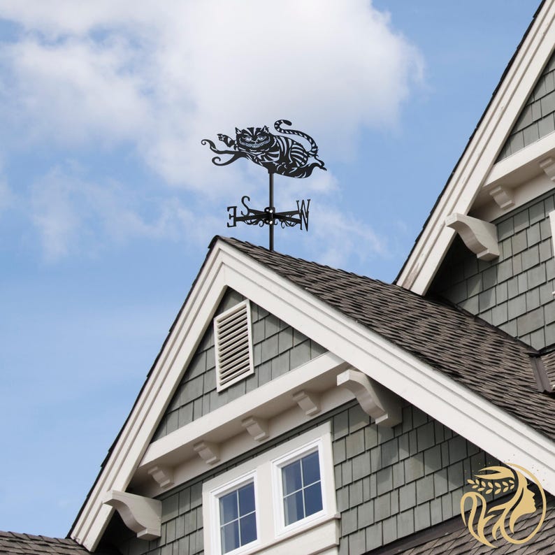 Grinning Cat Weather Vane, Creepy Cat Wind Spinner, Halloween Garden ...