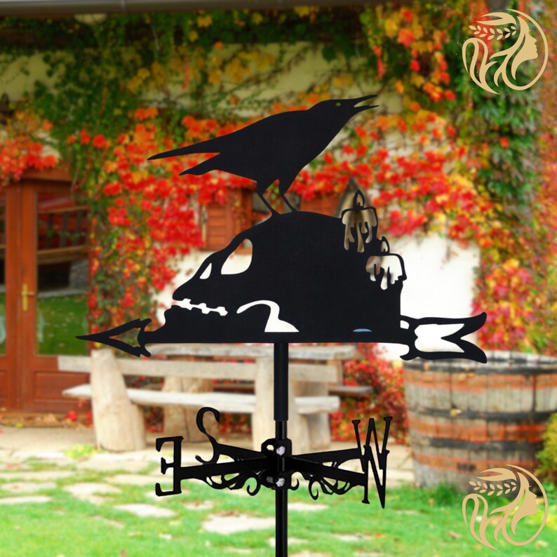 Spooky Crow Weather Vane, Halloween Garden Decor, Metal Crow Wind Vane ...