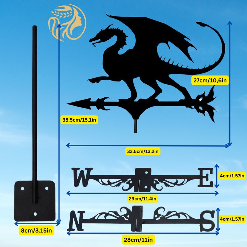 Dragon Weather Vane, Majestic Weathervane, Fantasy Garden Art, Wind ...