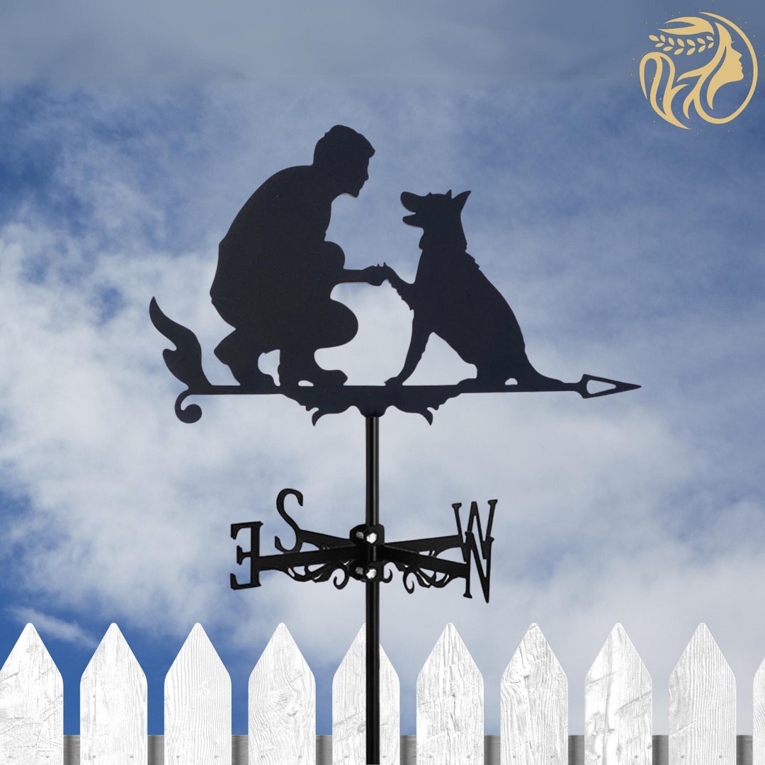 Man and Dog Weather Vane, Weathered Vane for Yard, Metal Wind ...