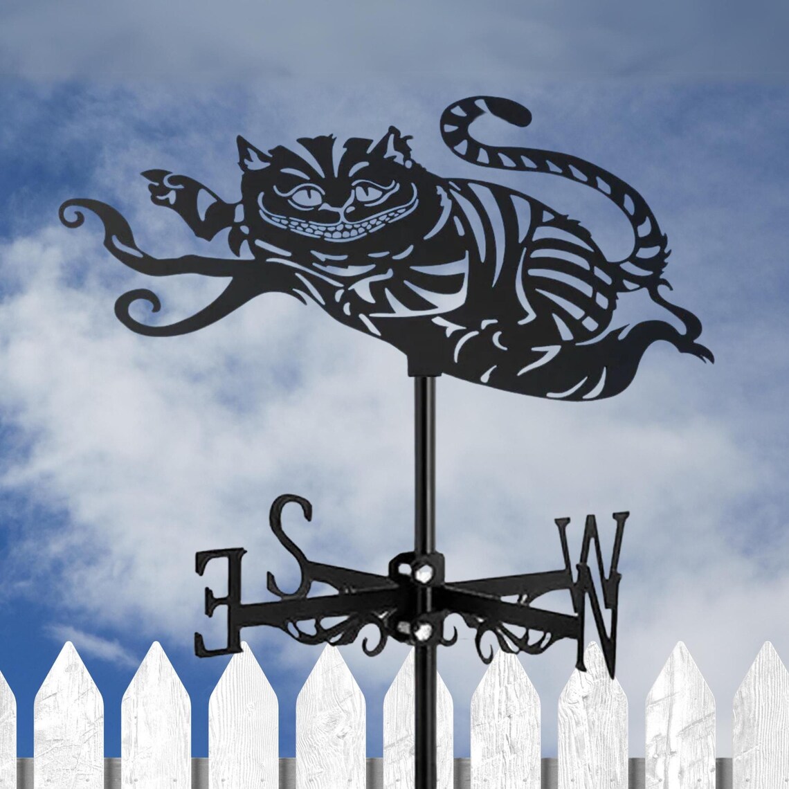 Grinning Cat Weather Vane, Creepy Cat Wind Spinner, Halloween Garden ...