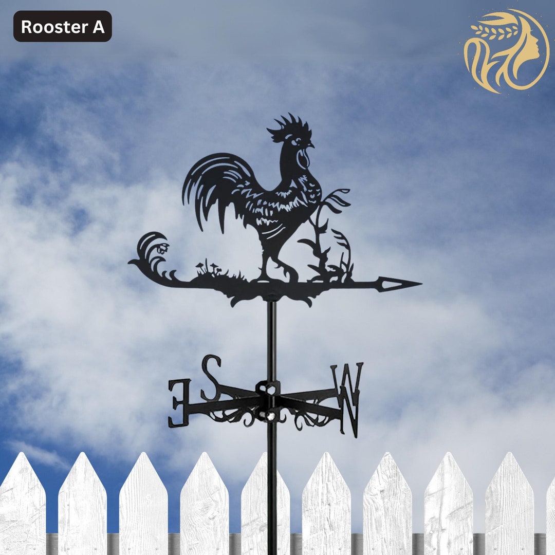 Rooster Weather Vane, Weathered Vane for Yard, Metal Wind Sculptures ...
