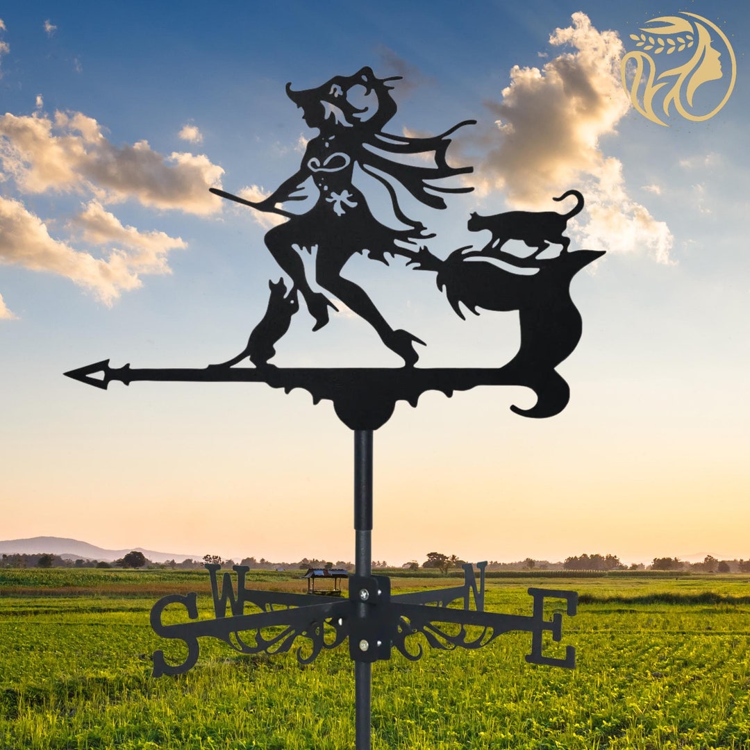 Spooky Witch With Cats Weather Vane, Spooky Garden Decor, Metal Wind ...