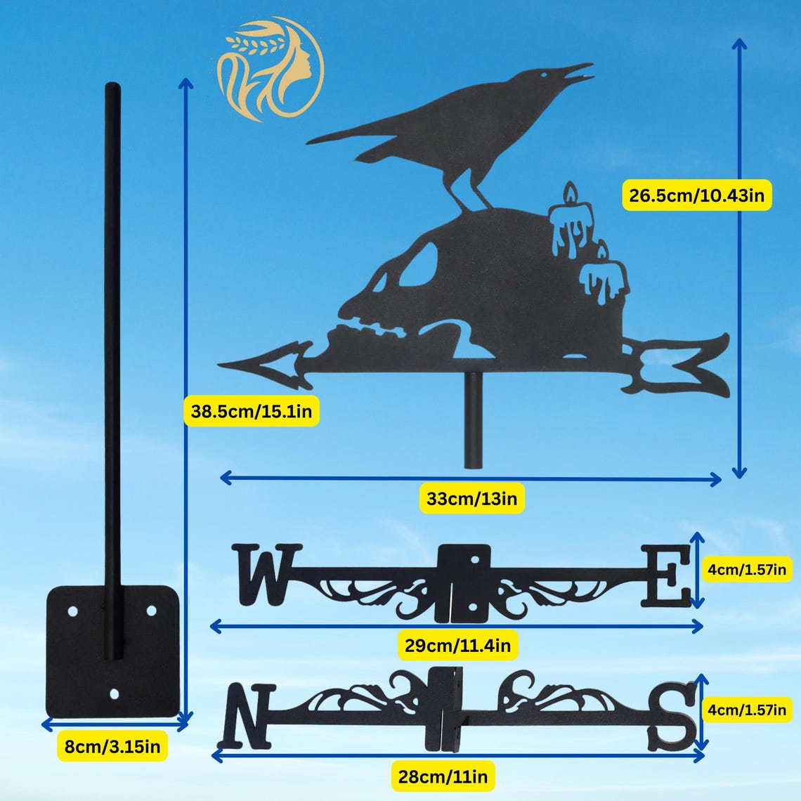 Spooky Crow Weather Vane, Halloween Garden Decor, Metal Crow Wind Vane ...