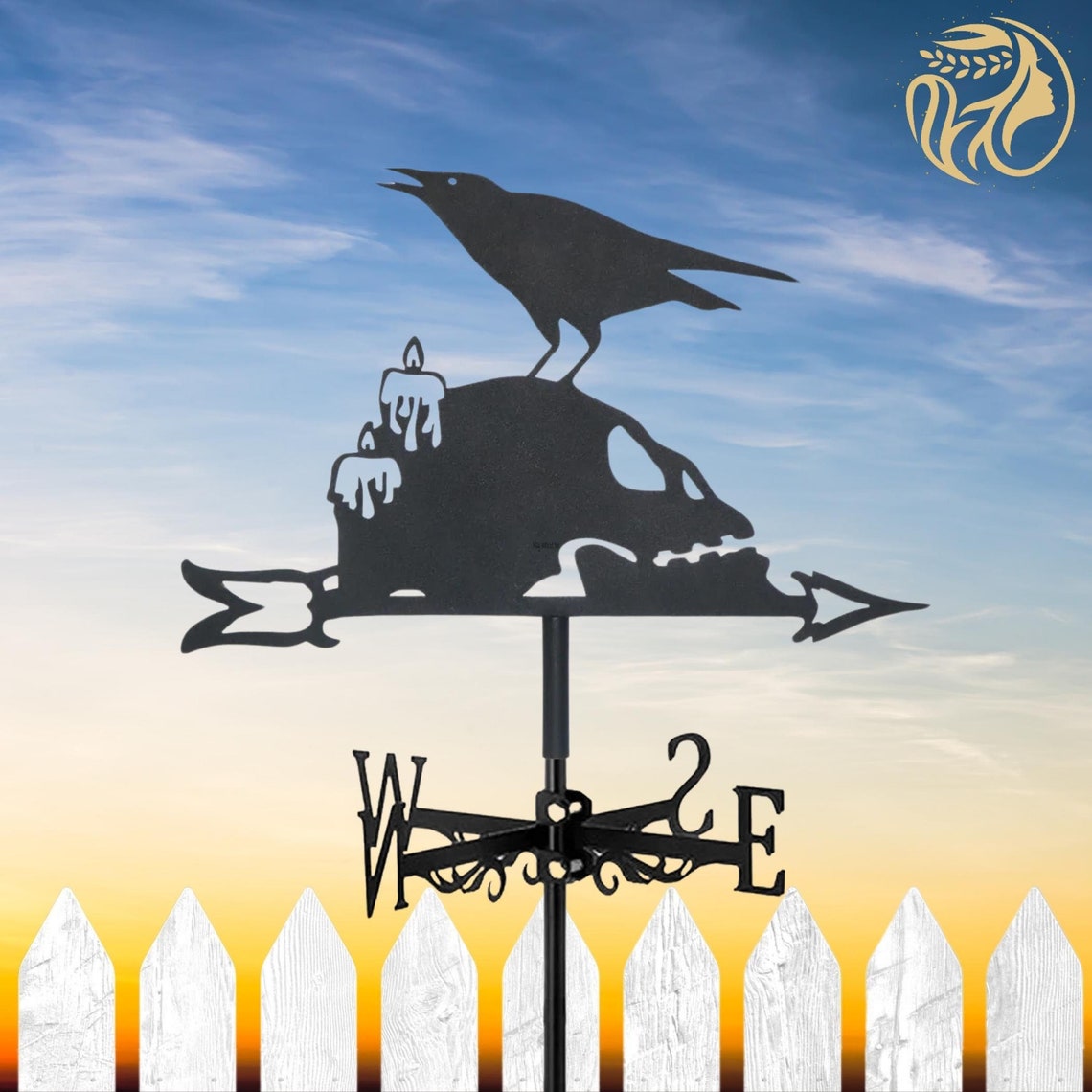 Spooky Crow Weather Vane, Halloween Garden Decor, Metal Crow Wind Vane ...