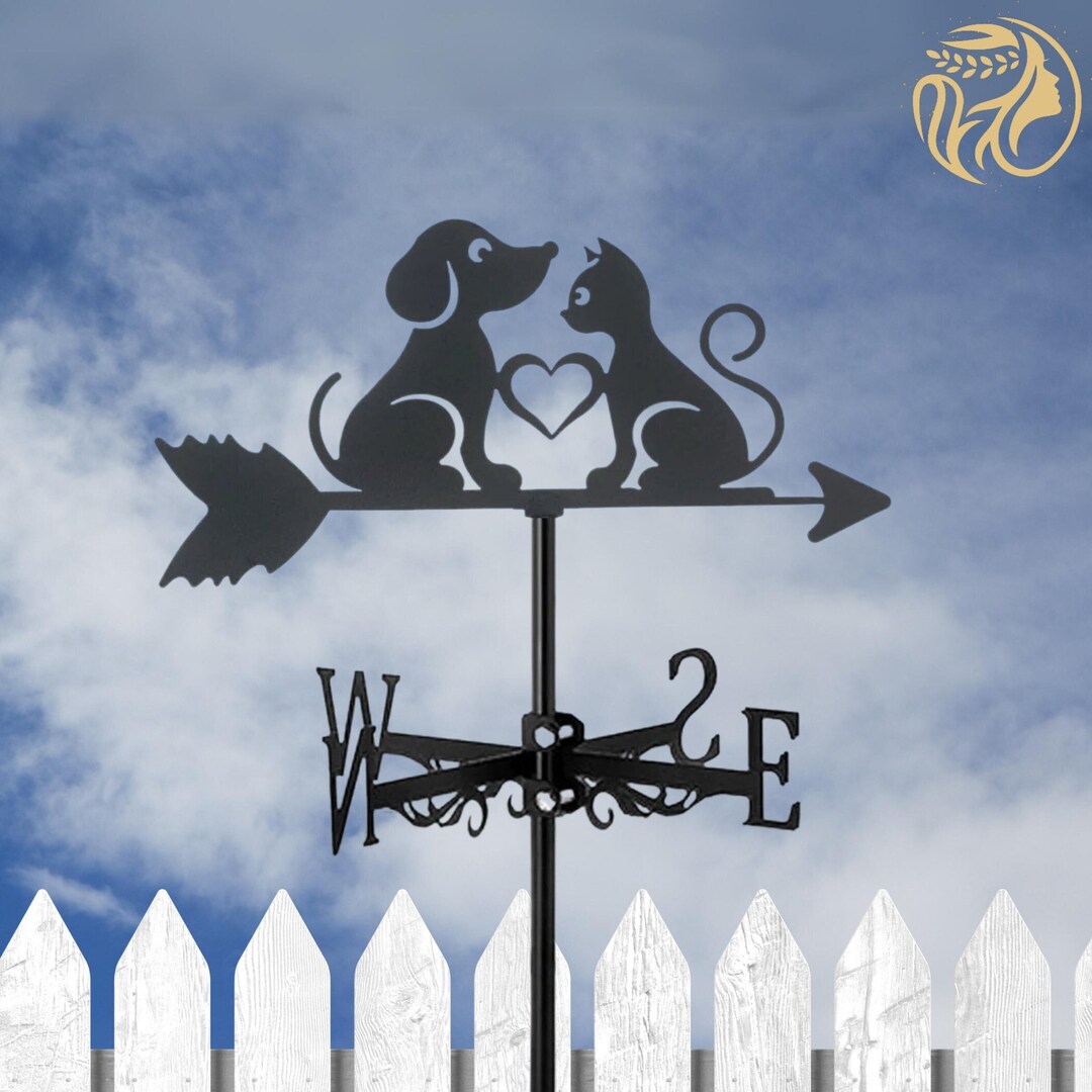 Dog and Cat Weather Vane, Weathered Vane for Yard, Pet Wind Spinner ...