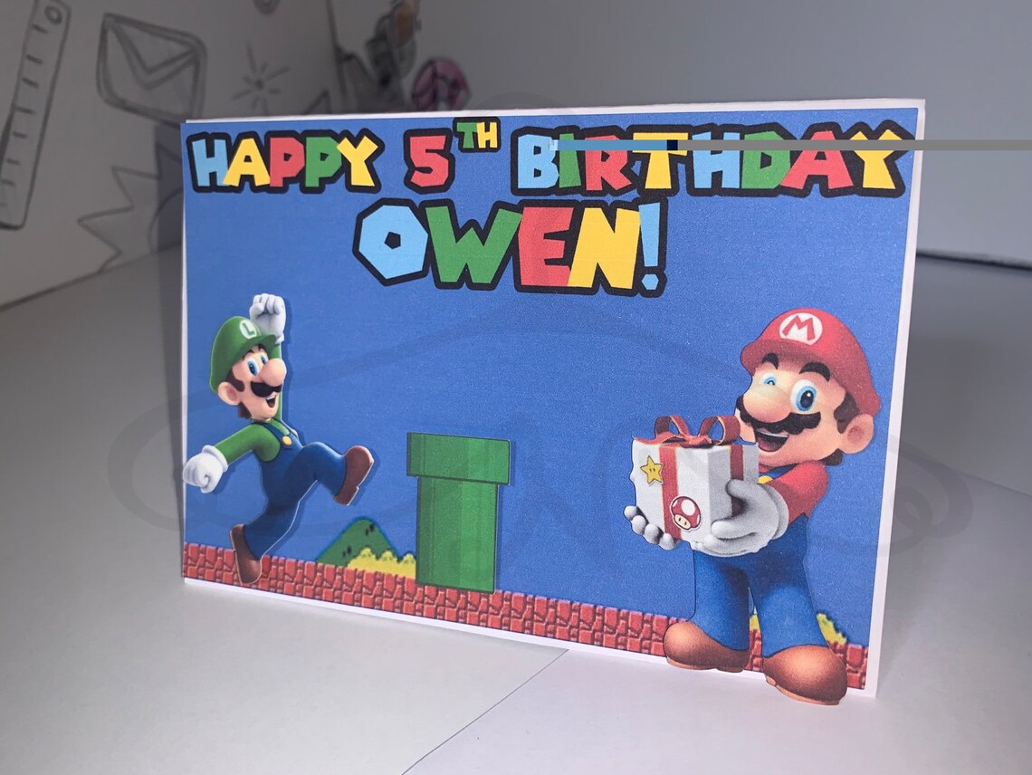 Super Mario Brothers Themed Birthday Card- 3D Birthday Cards- Custom ...