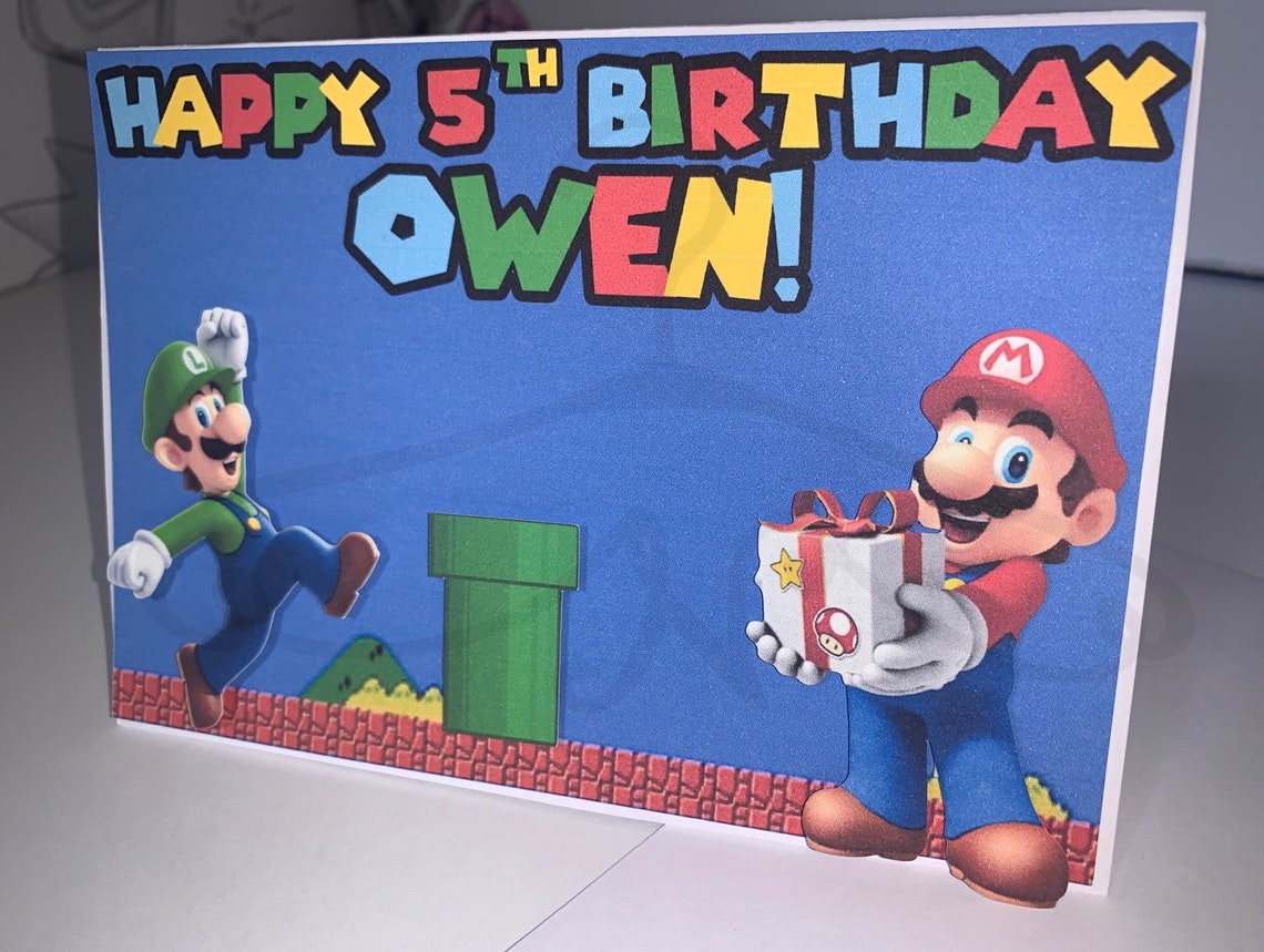 Super Mario Brothers Themed Birthday Card- 3D Birthday Cards- Custom ...