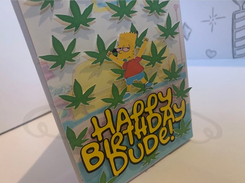 Bart Simpson Themed Birthday Card-bart Simpson Weed 3D Birthday Cards ...
