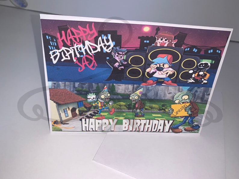 Plants Vs Zombies & Friday Night Funkin Themed Birthday Card- Double ...