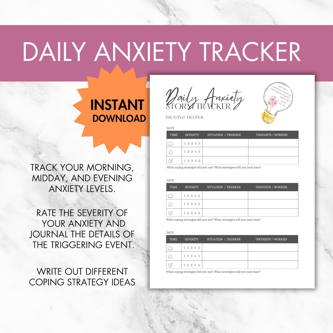 Printable Daily Anxiety Tracker - Etsy