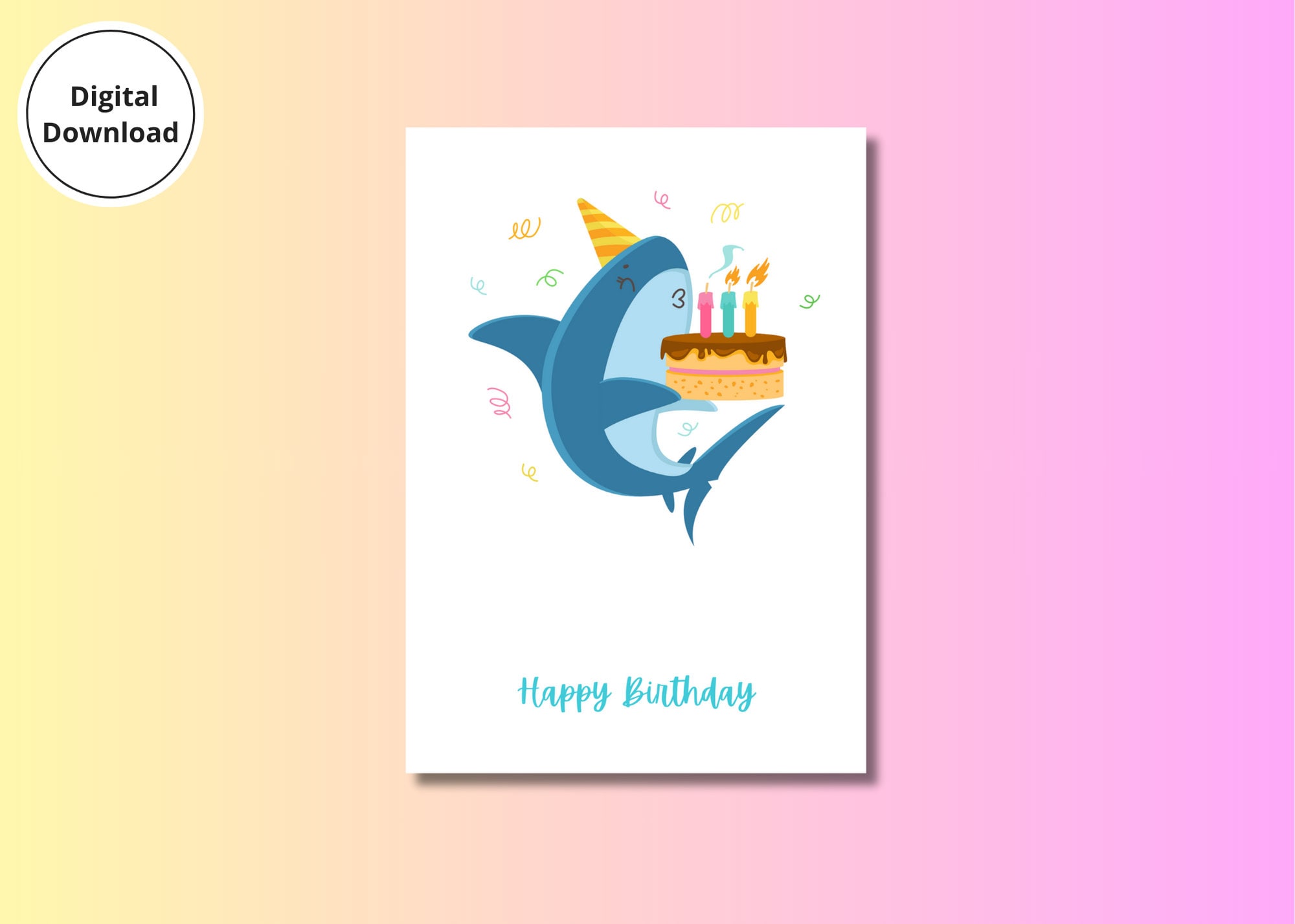 Shark Happy Birthday Card - DIGITAL Download - Printable Birthday Card ...