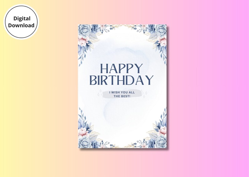 Happy Birthday Flower Card DIGITAL Download Printable Birthday Card ...